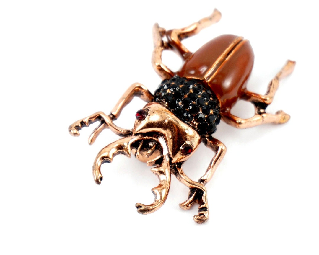 Big Bug Brooch, Vintage Stag Beetle Pin, Enamel Insect Tiny Black ...