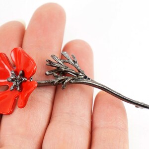 Red Poppy Brooch, Red Flower Brooch, Antique Brooch, Enamel Flower ...