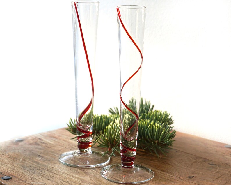 Hand Blown Glass Vase Red Spiral Ribbon Small Collectible - Etsy