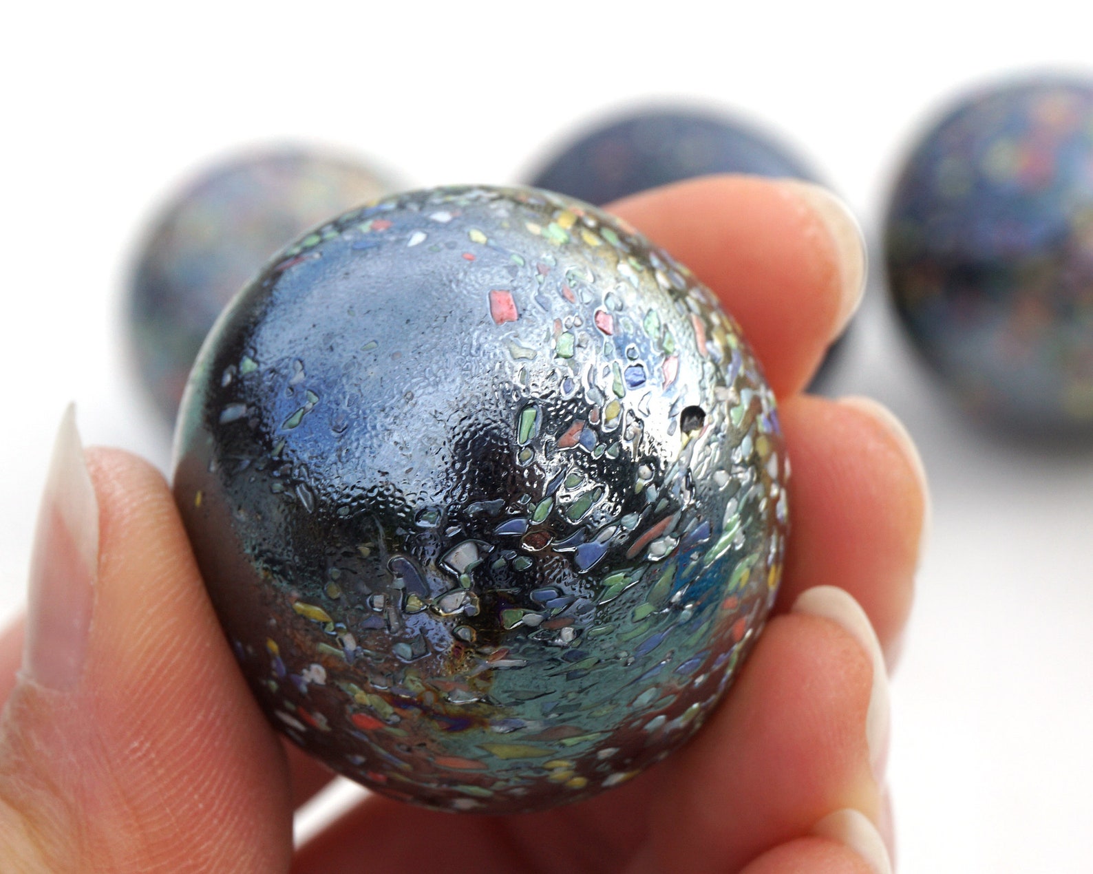 Big Vintage German Glass Marble 36mm Iridescent Black Speckled - Etsy