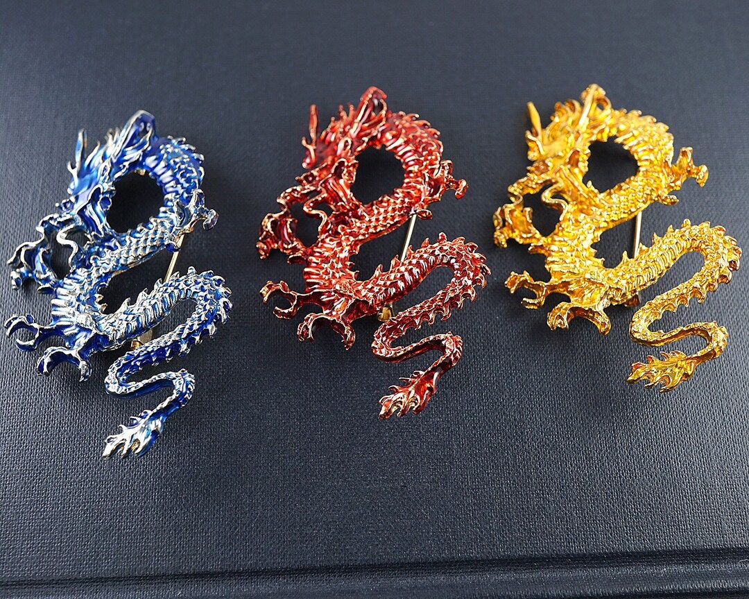 Gold Dragon Brooch, Yellow Red or Blue Dragon Pin, 2024 Year of Blue ...