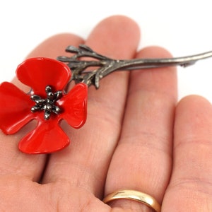Red Poppy Brooch, Red Flower Brooch, Antique Brooch, Enamel Flower ...