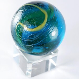 Huge Vintage German Glass Marble 37mm, Stunning Blue With Yellow Swirl ...