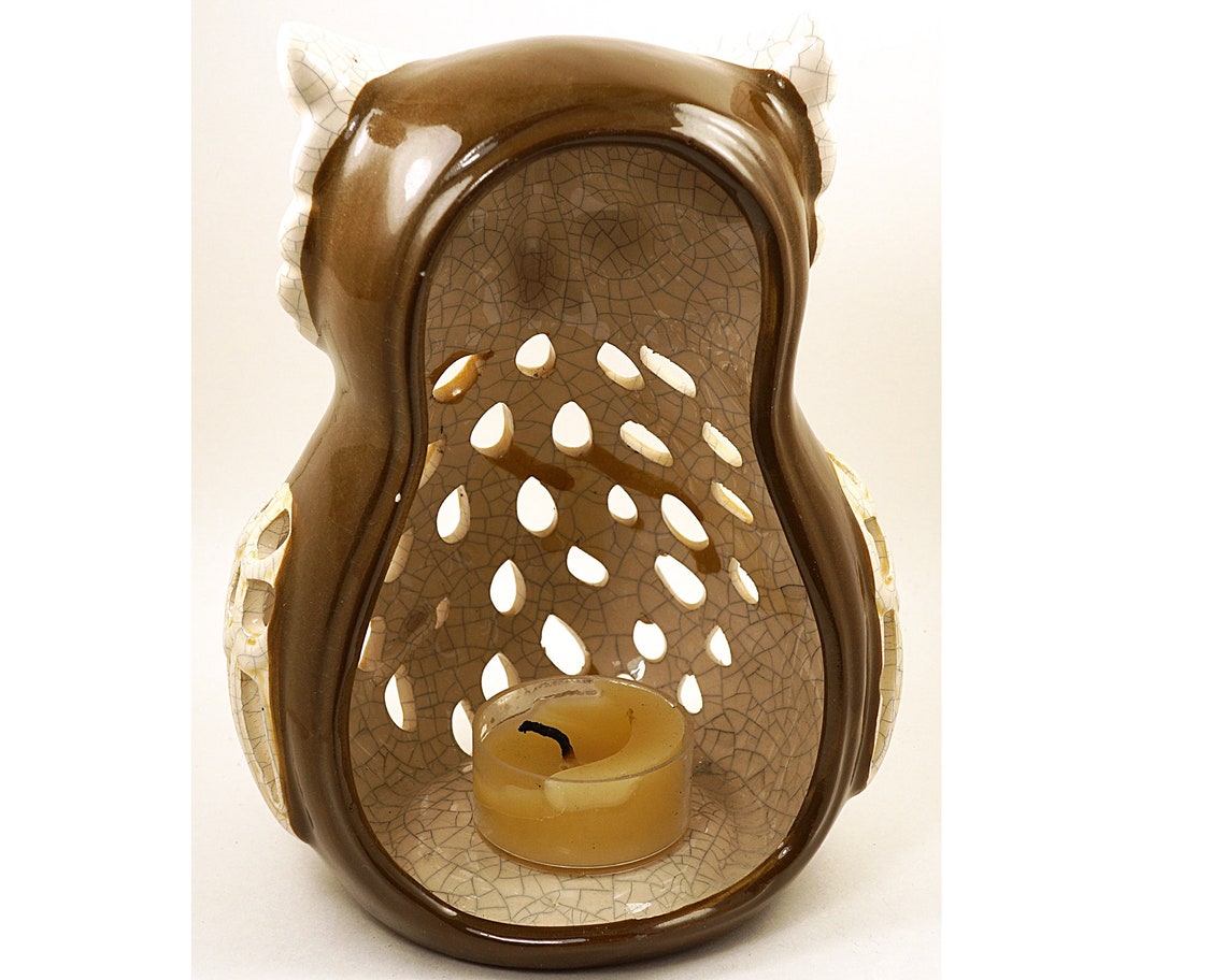 Chubby Owl Lamp, Earthy Ceramic Lantern With Cutouts, Vintage ...