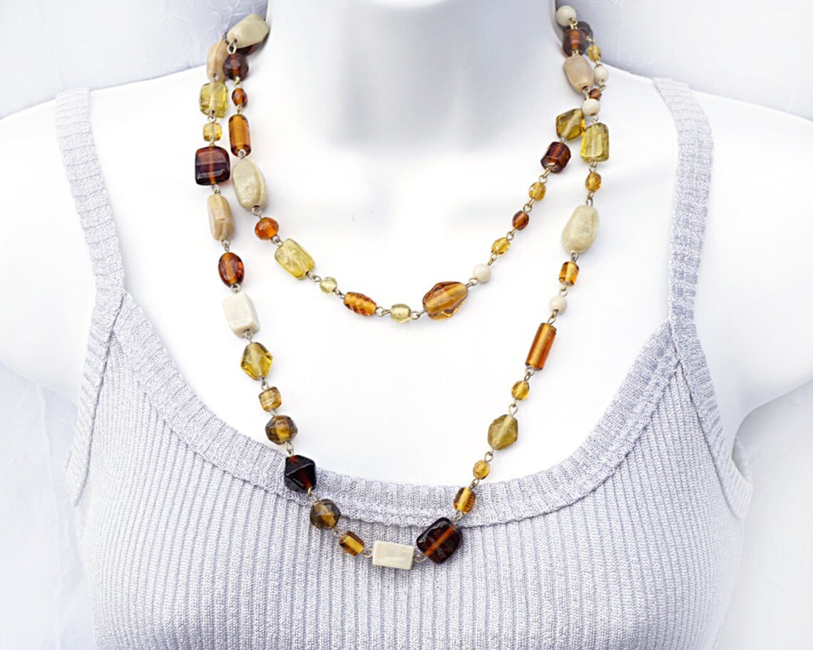 Vintage Jewelry 80s Necklace Long Necklace Artisan Glass Bead Chain ...