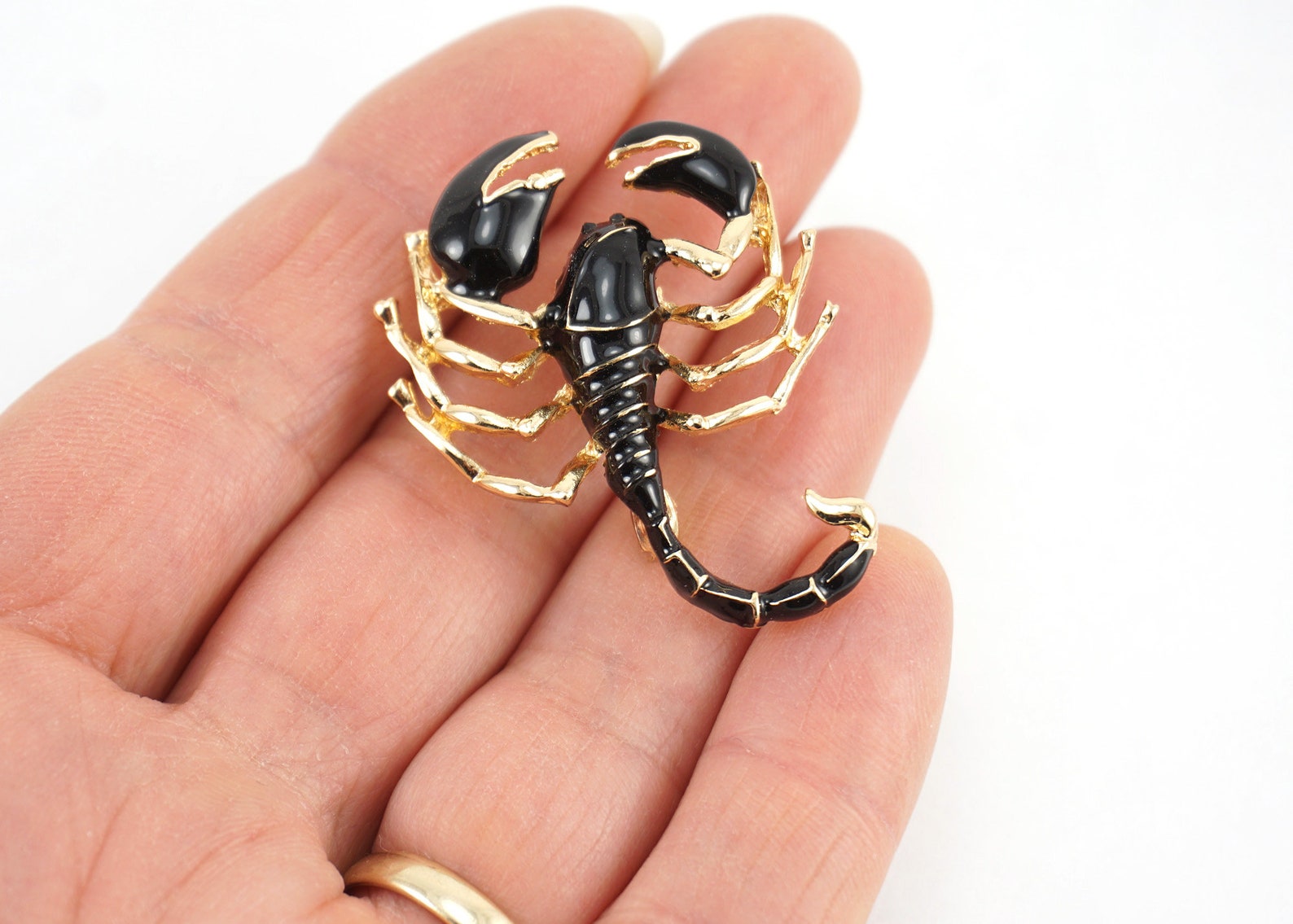 Creepy Scorpion Brooch Golden Scorpion Pin Black Enamel - Etsy