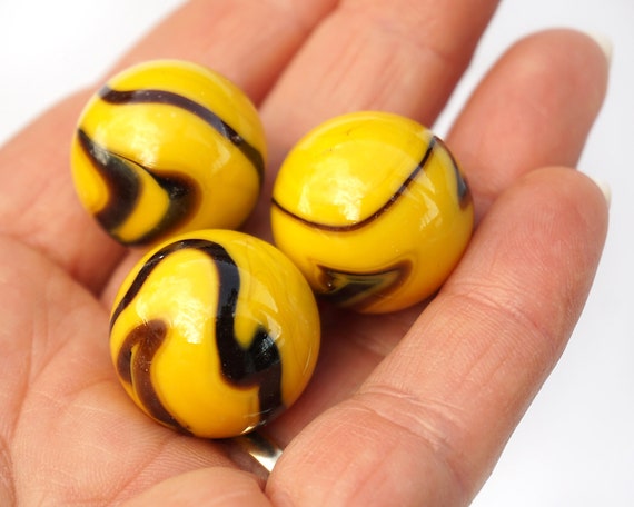 Vintage German Glass Marble 22mm Yellow and Brown Swirl | Etsy