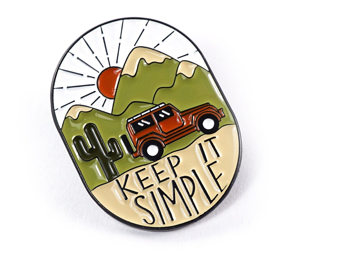 Keep It Simple Brooch, Camping Jeep Lapel Pin Road Trip Mountains ...