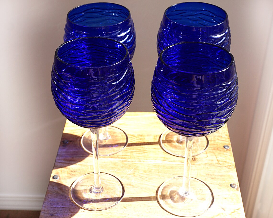 Large Wine Glass Cobalt Blue Drinking Glass Goblet Minimal Bar | Etsy