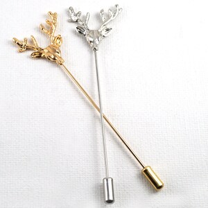 ON VACATION Tiny Silver or Gold Deer Head Brooch, Elk Antlers Lapel Pin ...