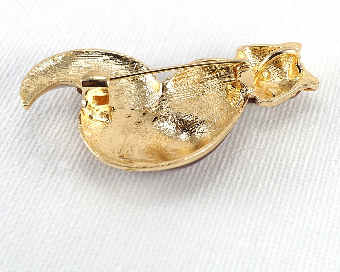 Gold Enamel Fox Pin Rhinestone Fox Tail Brooch Tiny Crystal - Etsy