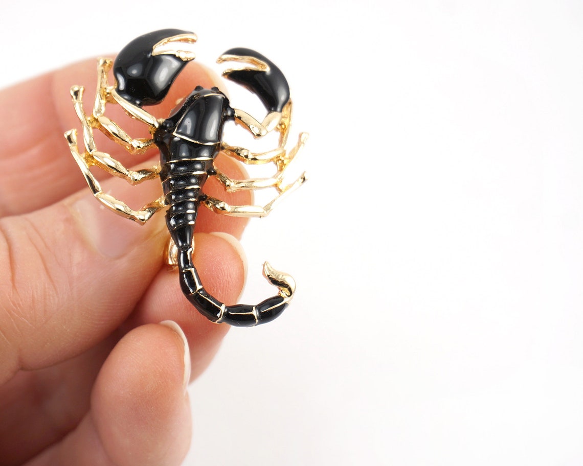 Creepy Scorpion Brooch Golden Scorpion Pin Black Enamel - Etsy
