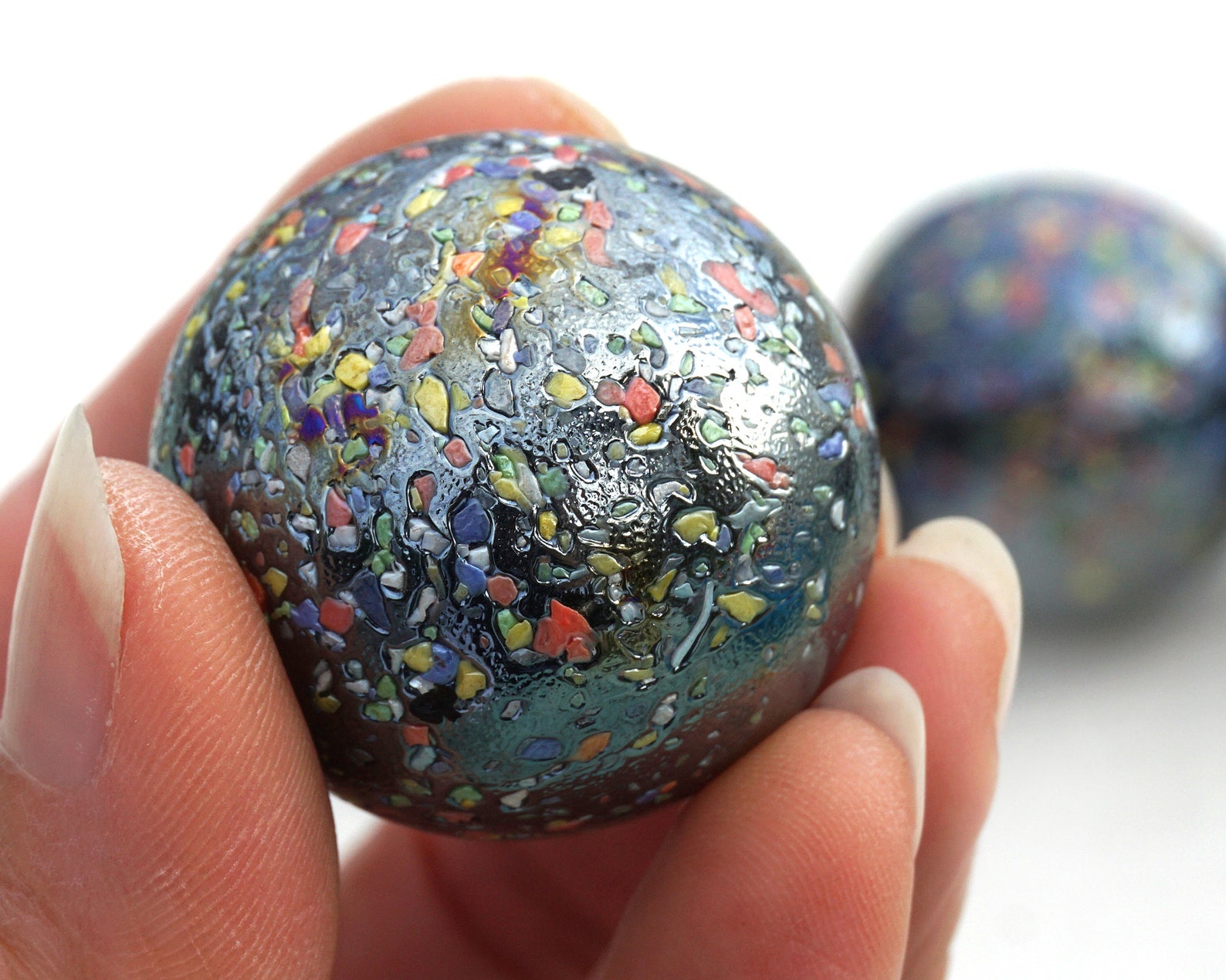 Big Vintage German Glass Marble 36mm Iridescent Black Speckled - Etsy