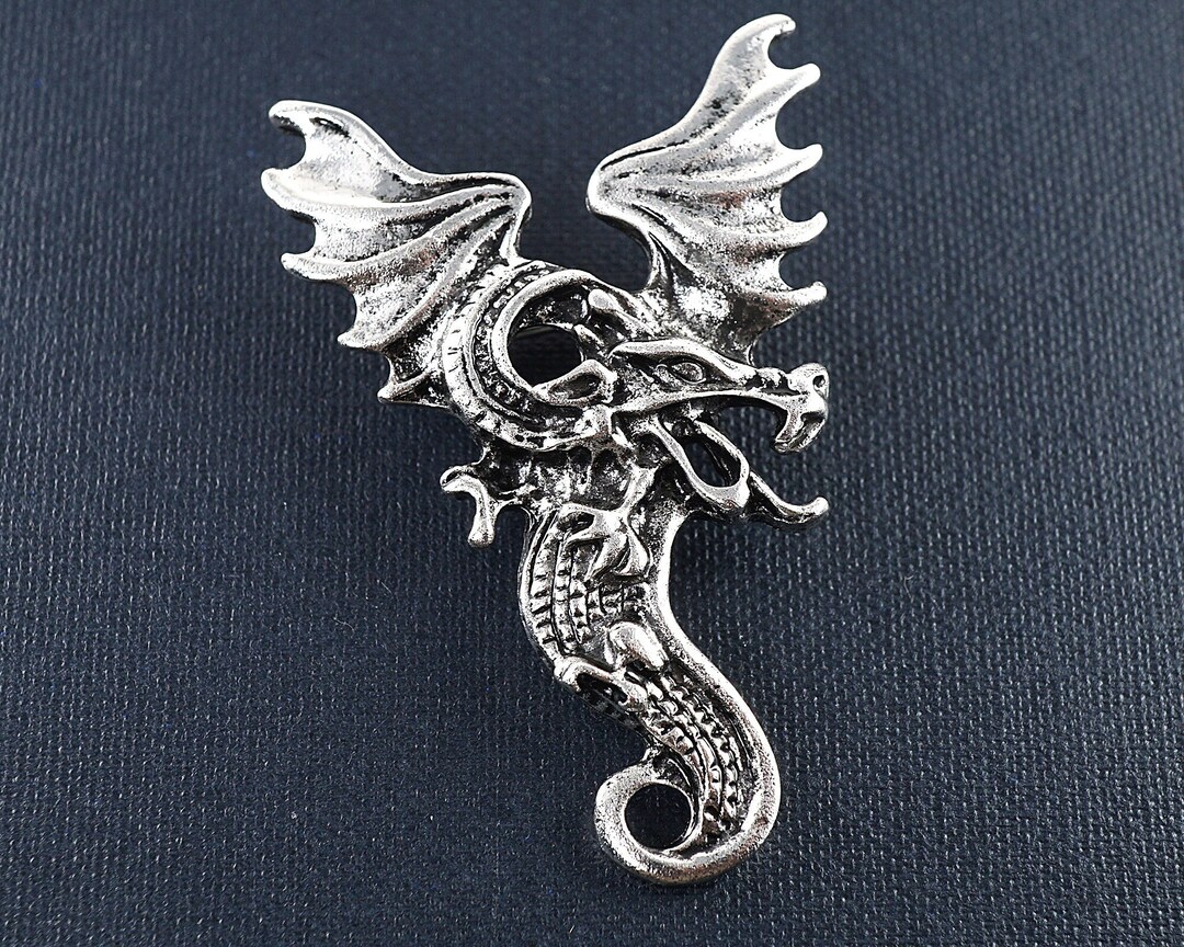 Silver Dragon Brooch Dragon Pin, 2024 Year of Dragon, Goth Dragon Wings ...