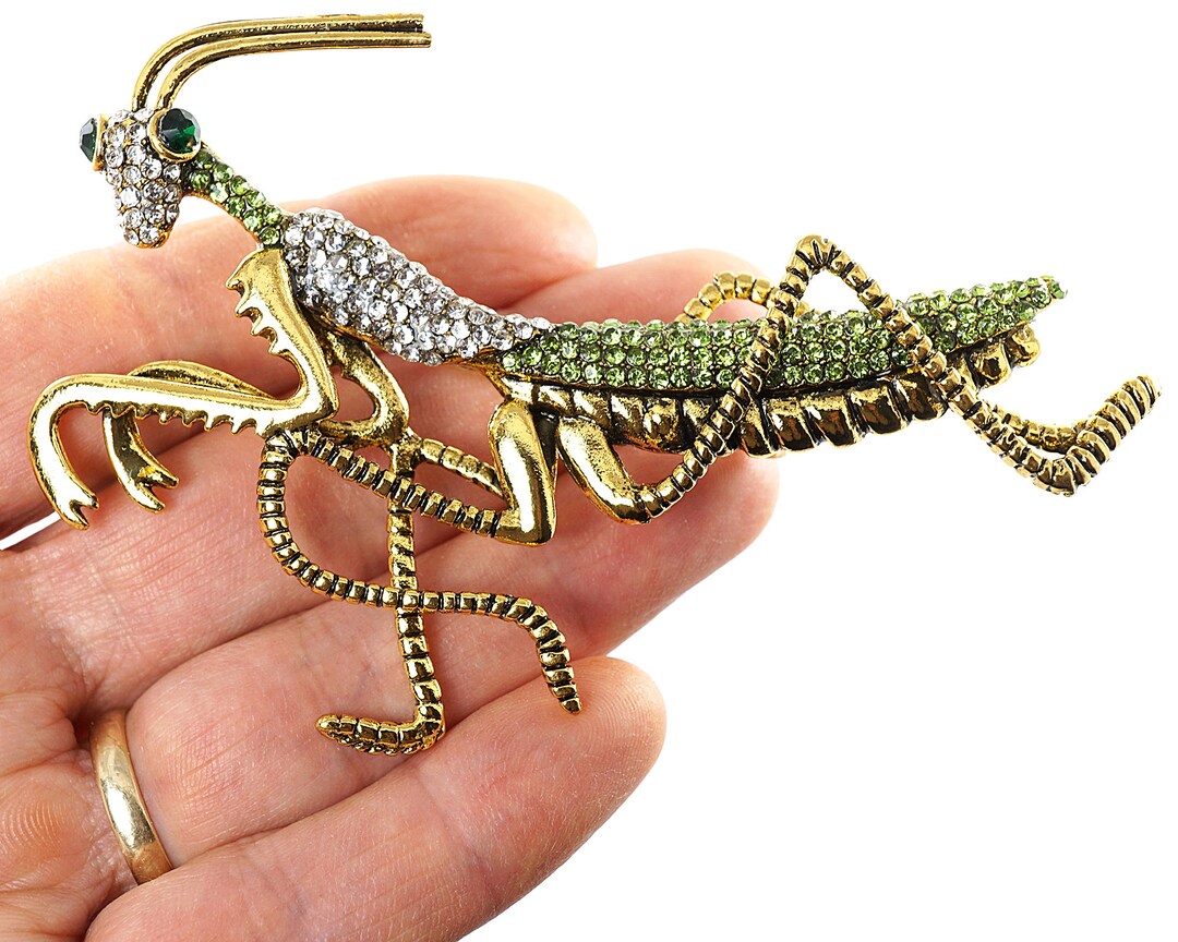 Huge Praying Mantis Brooch, Large Scary Insect Pin, Tiny Green ...