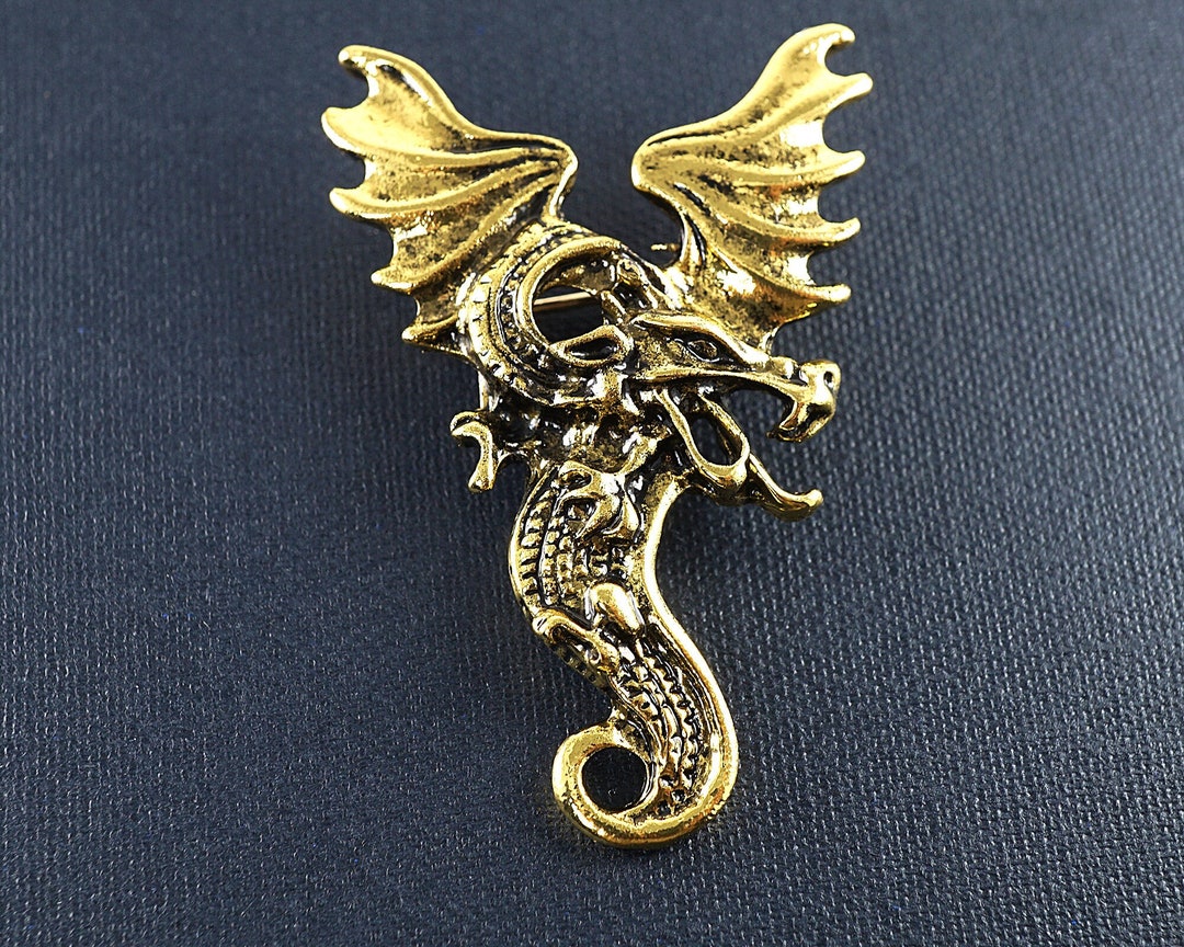 Gold Dragon Brooch Dragon Pin, 2024 Year of Dragon, Goth Dragon Wings ...