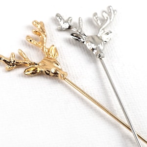 ON VACATION Tiny Silver or Gold Deer Head Brooch, Elk Antlers Lapel Pin ...