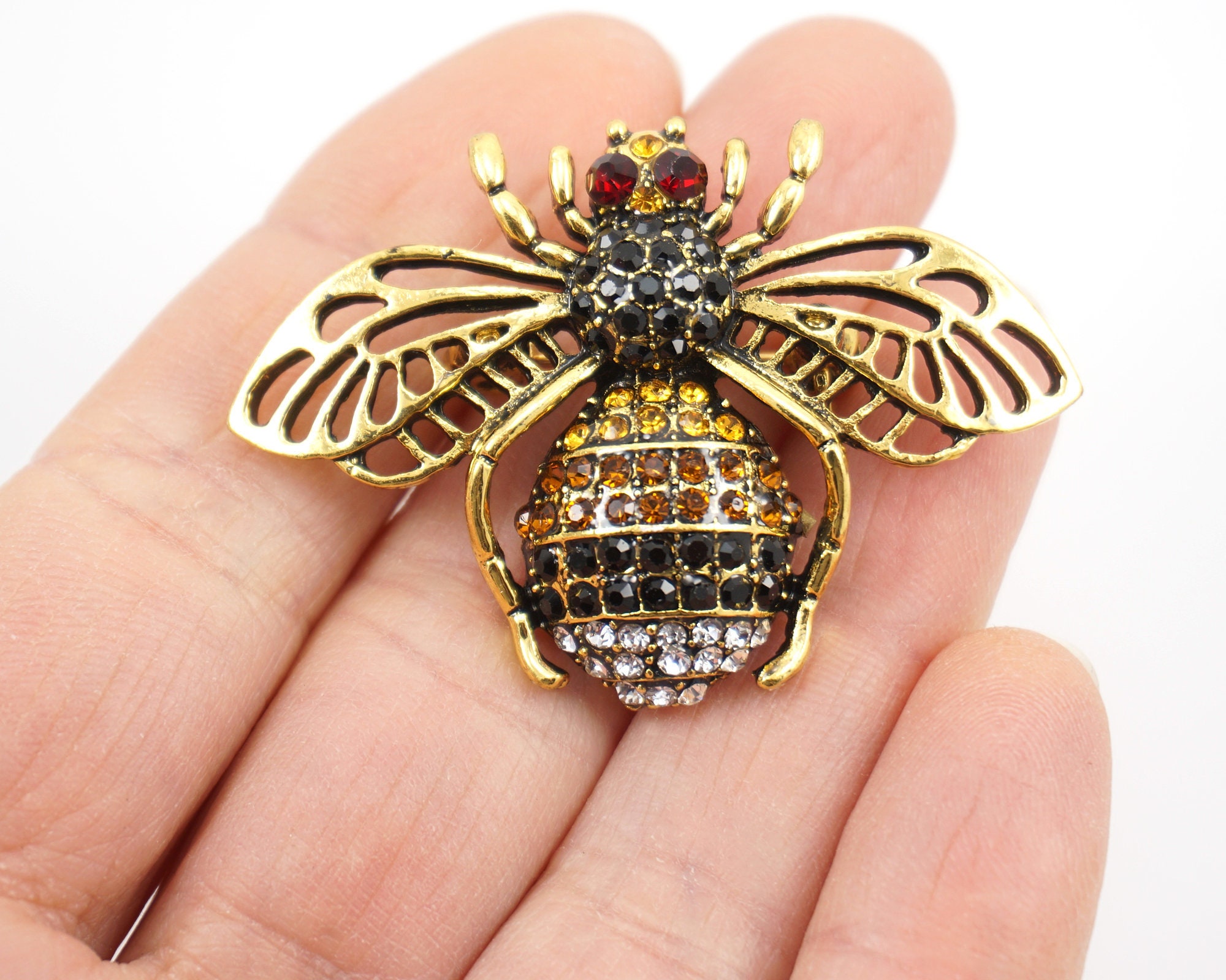 ON VACATION Golden Rhinestone Bee Brooch, Bumble Bee Gold ON VACATION Golden Rhinestone Bee Brooch, Bumble Bee Gold