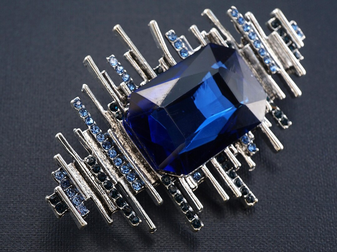 Art Deco Vintage Brooch Pendant, Blue Gem Rectangle, Unique Random ...
