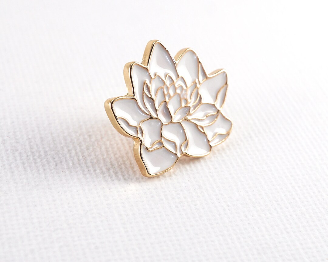 Small Lotus Pin, White Flower Lapel Pin for Men/women, Small Gold Tie ...