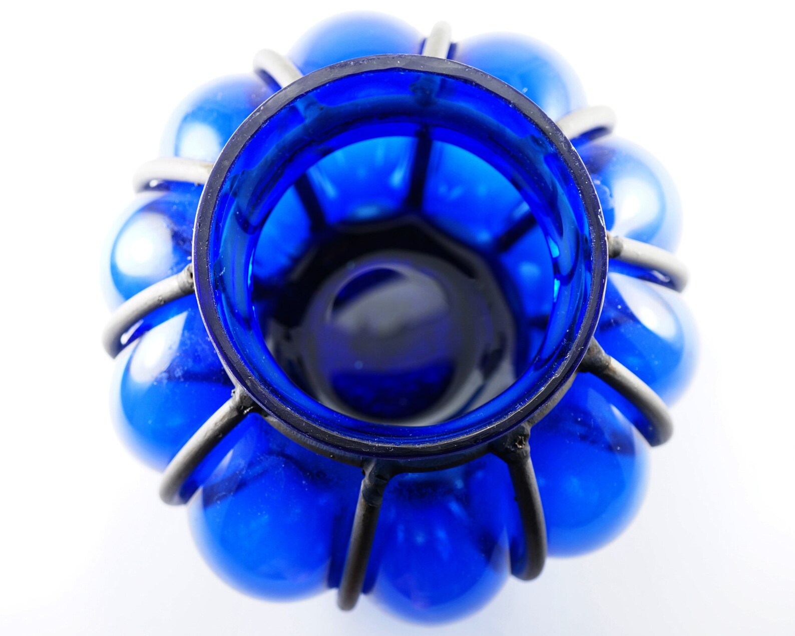 Vintage Hand Blown Glass Lantern, Cobalt Blue Glass in Iron Cage ...