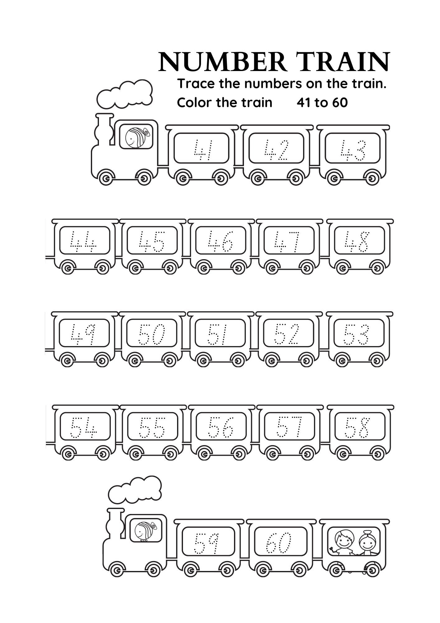 Trace the NUMBERS 1 TO 100 for Preschool Number Train Worksheets Trace ...