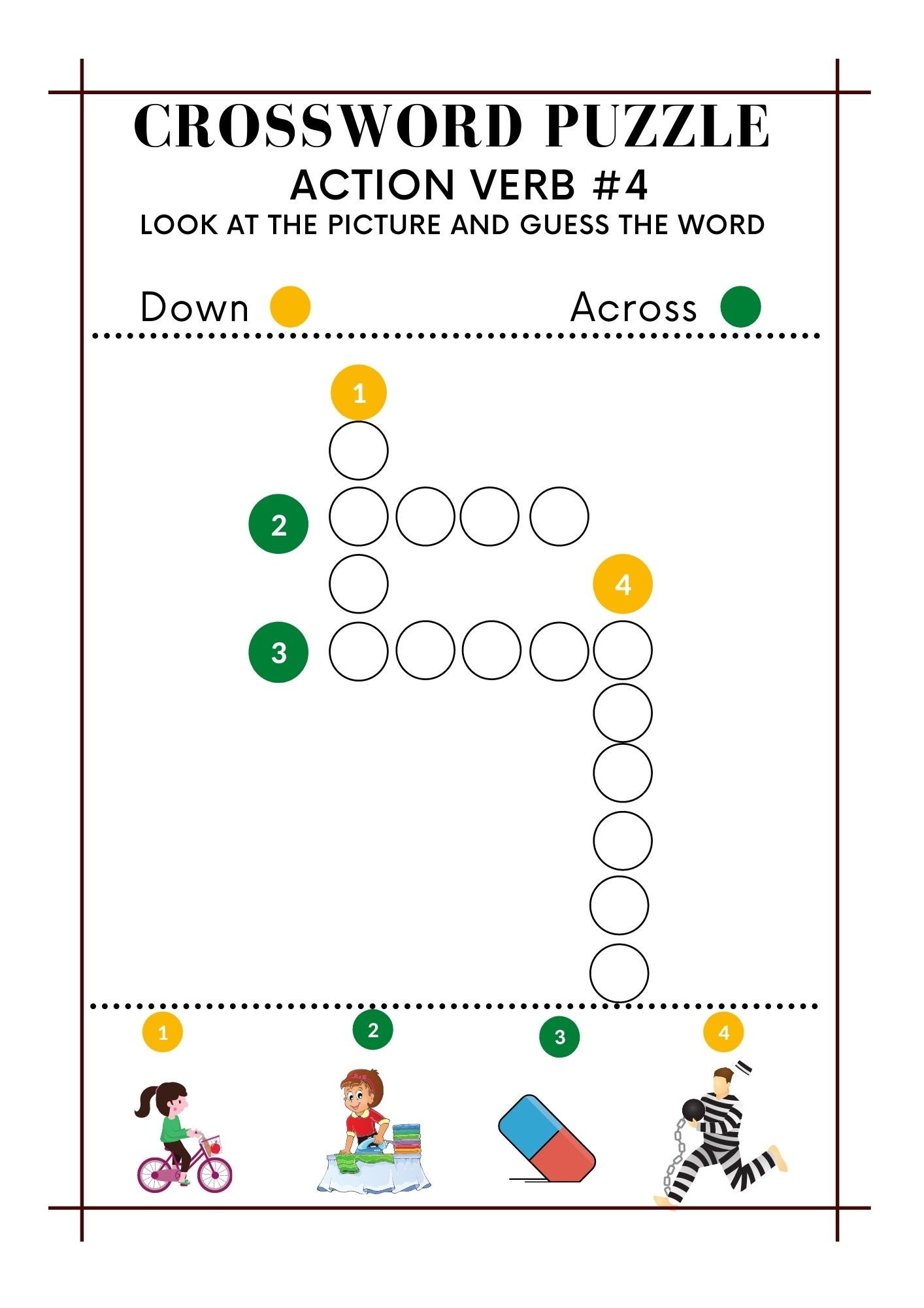 Action Verbs Crossword Worksheets