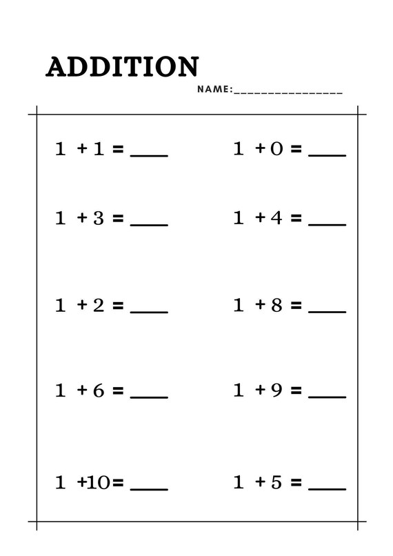 10 X Printable Addition Worksheets Numbers 1 to 10 - Etsy