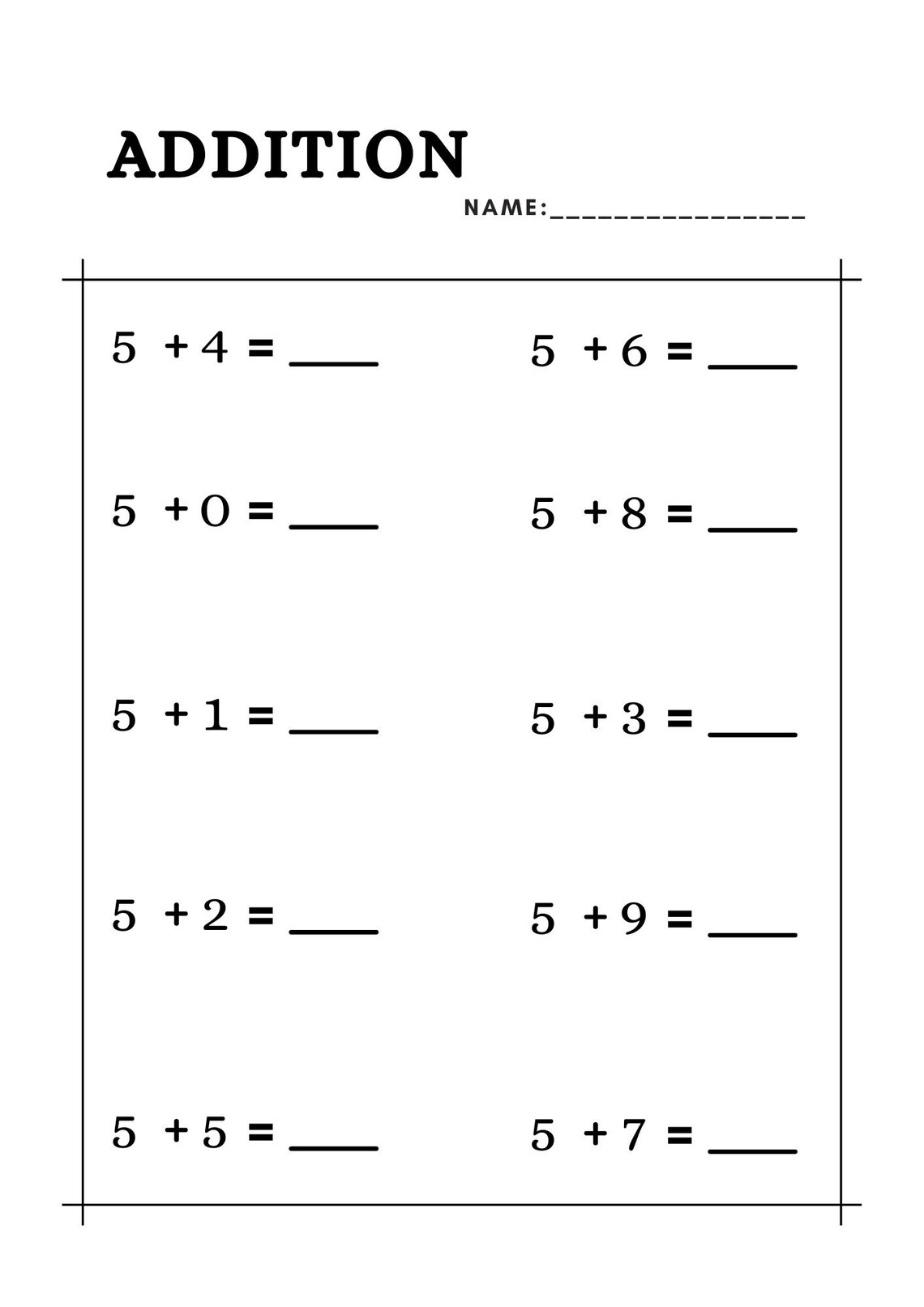 10 X Printable Addition Worksheets Numbers 1 to 10 Preschool to 1st ...