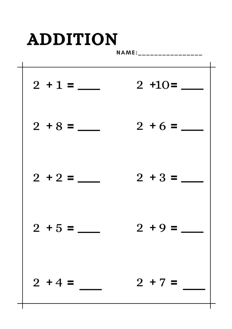 10 X Printable Addition Worksheets Numbers 1 to 10 Preschool to 1st ...