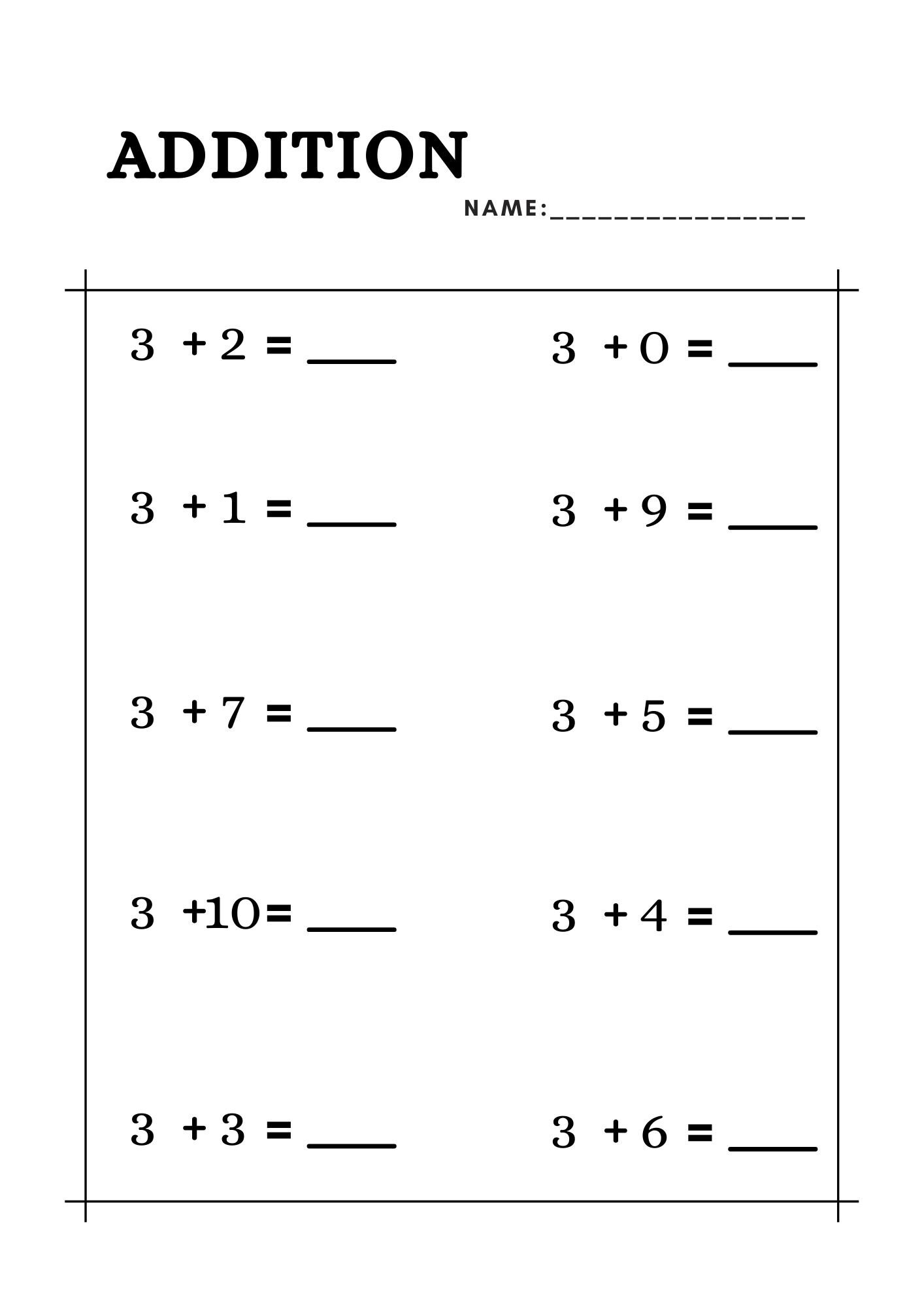 10 X Printable Addition Worksheets Numbers 1 to 10 Preschool to 1st ...