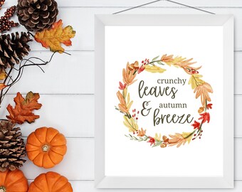 Crunchy Leaves & Autumn Breeze Printable Fall Thanksgiving Digital ...