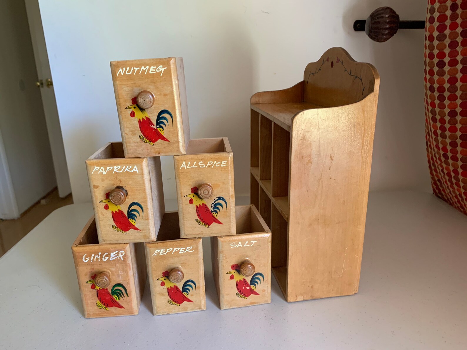 Vintage Hand Painted Wooden Spice Rack, Mid Century Rooster Decor - Etsy