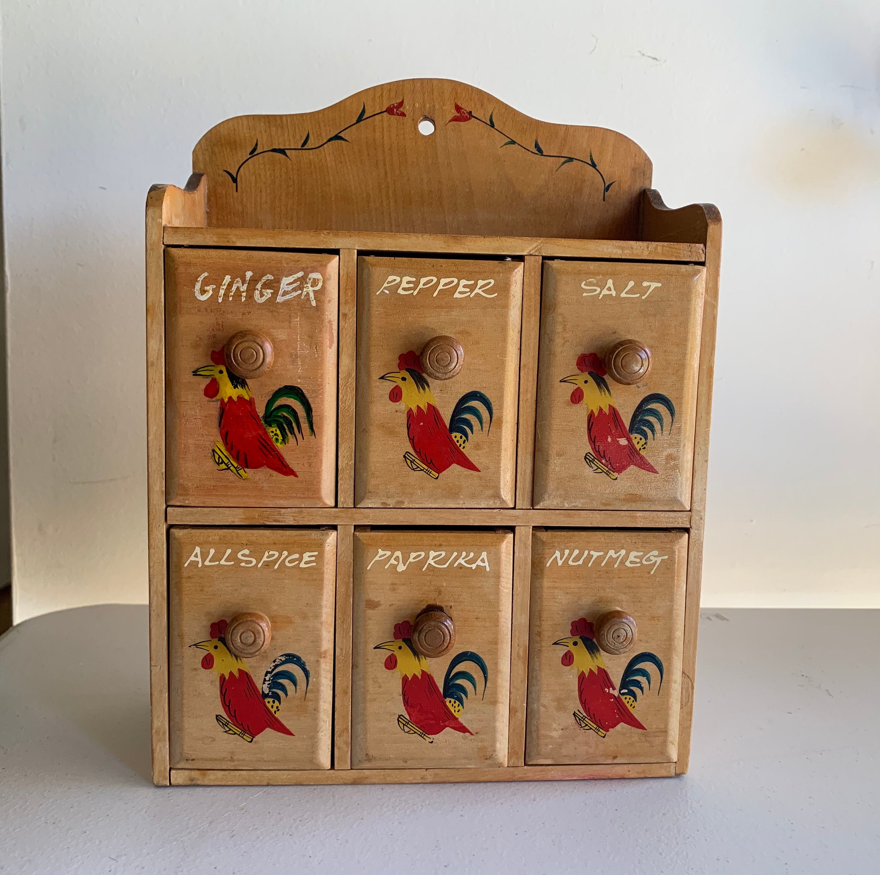 Vintage Hand Painted Wooden Spice Rack, Mid Century Rooster Decor - Etsy