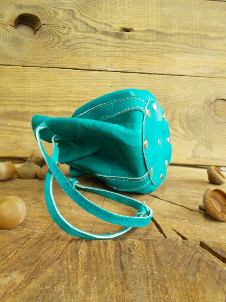 Leather Drawstring Pouch, Coin Purse, Leather Purse, Blue Leather ...