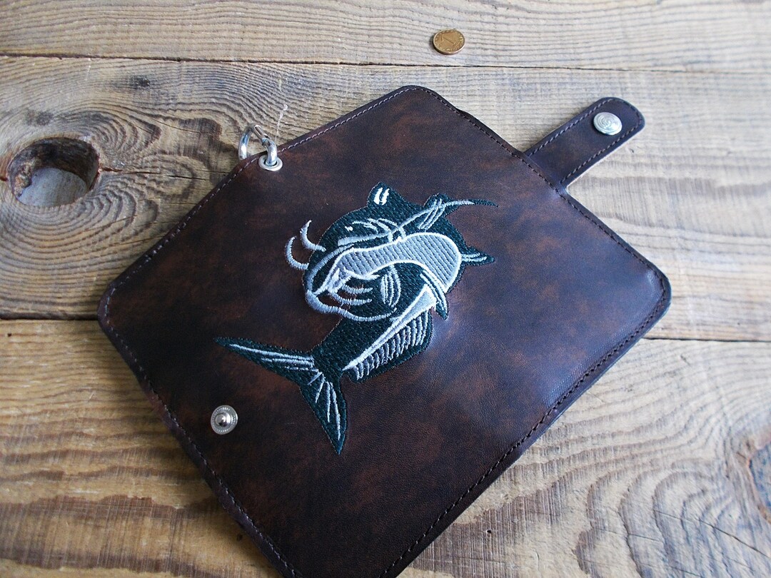 Mens Leather Wallet, Fishing, Catfish, Pocket Wallet, Mens Gift, Brown ...