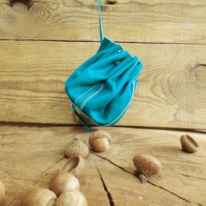 Leather Drawstring Pouch, Coin Purse, Leather Purse, Blue Leather ...