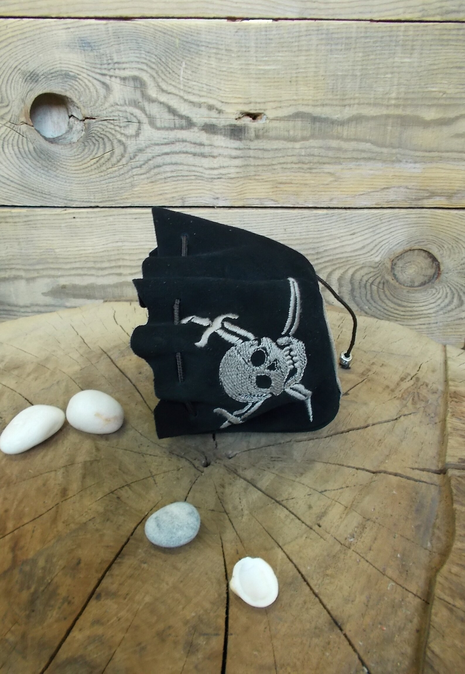 Drawstring Leather Pouch, Coin Purse, Pirate, Black Velvet, Small ...