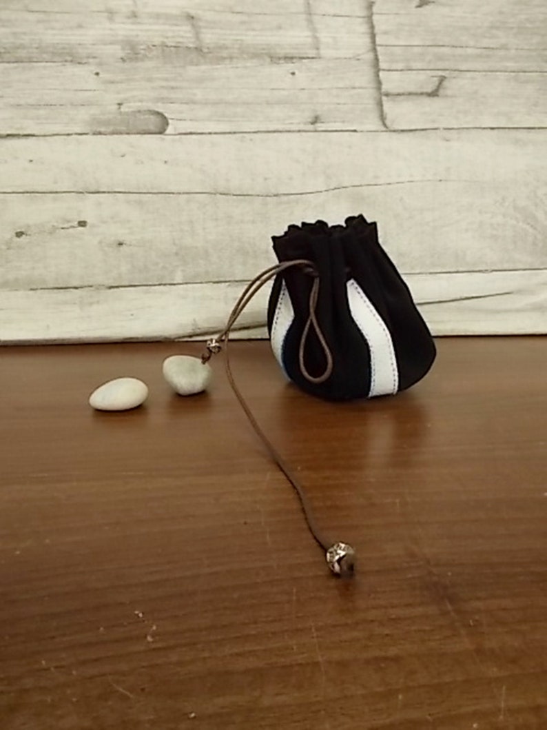 Coin Purse, Drawstring Leather Pouch, Black Velvet, Small Leather Pouch ...