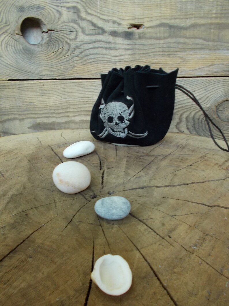Drawstring Leather Pouch, Coin Purse, Pirate, Black Velvet, Small ...