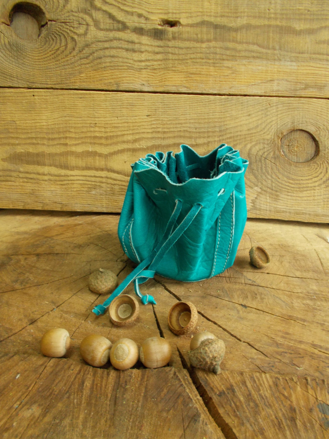 Leather Drawstring Pouch, Coin Purse, Leather Purse, Blue Leather ...