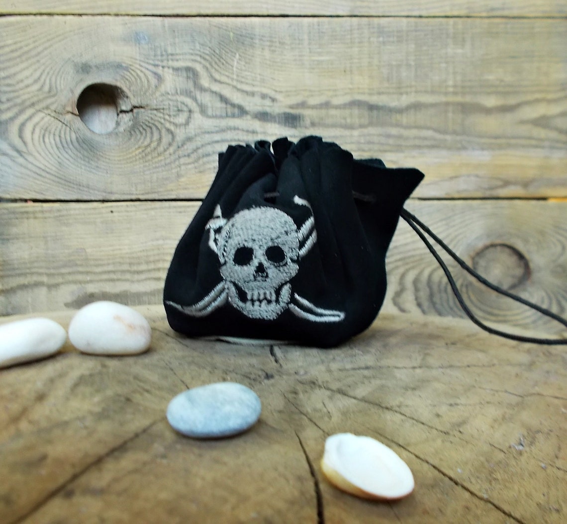 Drawstring Leather Pouch Coin Purse Pirate Black Velvet | Etsy