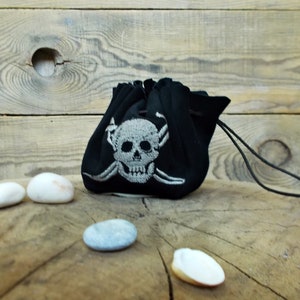 Drawstring Leather Pouch, Coin Purse, Pirate, Black Velvet, Small ...