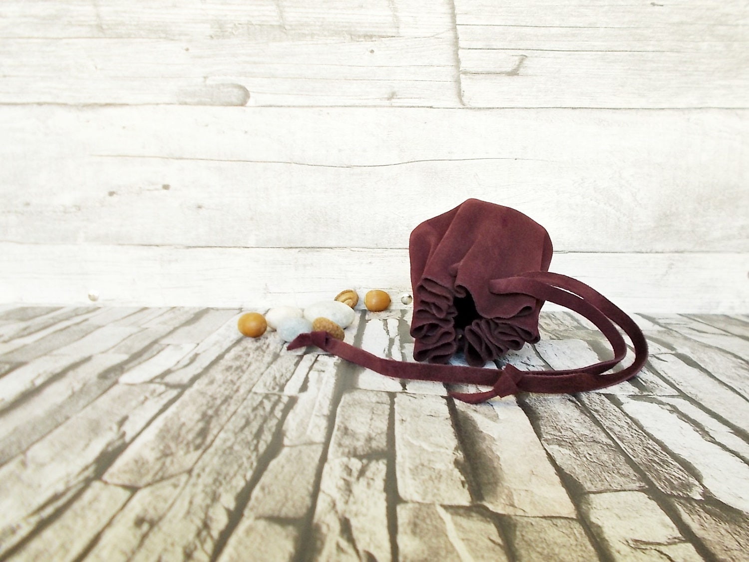 Drawstring leather pouch Coin Purse Jewelry bag Boho style | Etsy