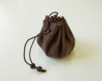 Drawstring Leather Pouch Coin Purse Dark Brown Leather | Etsy