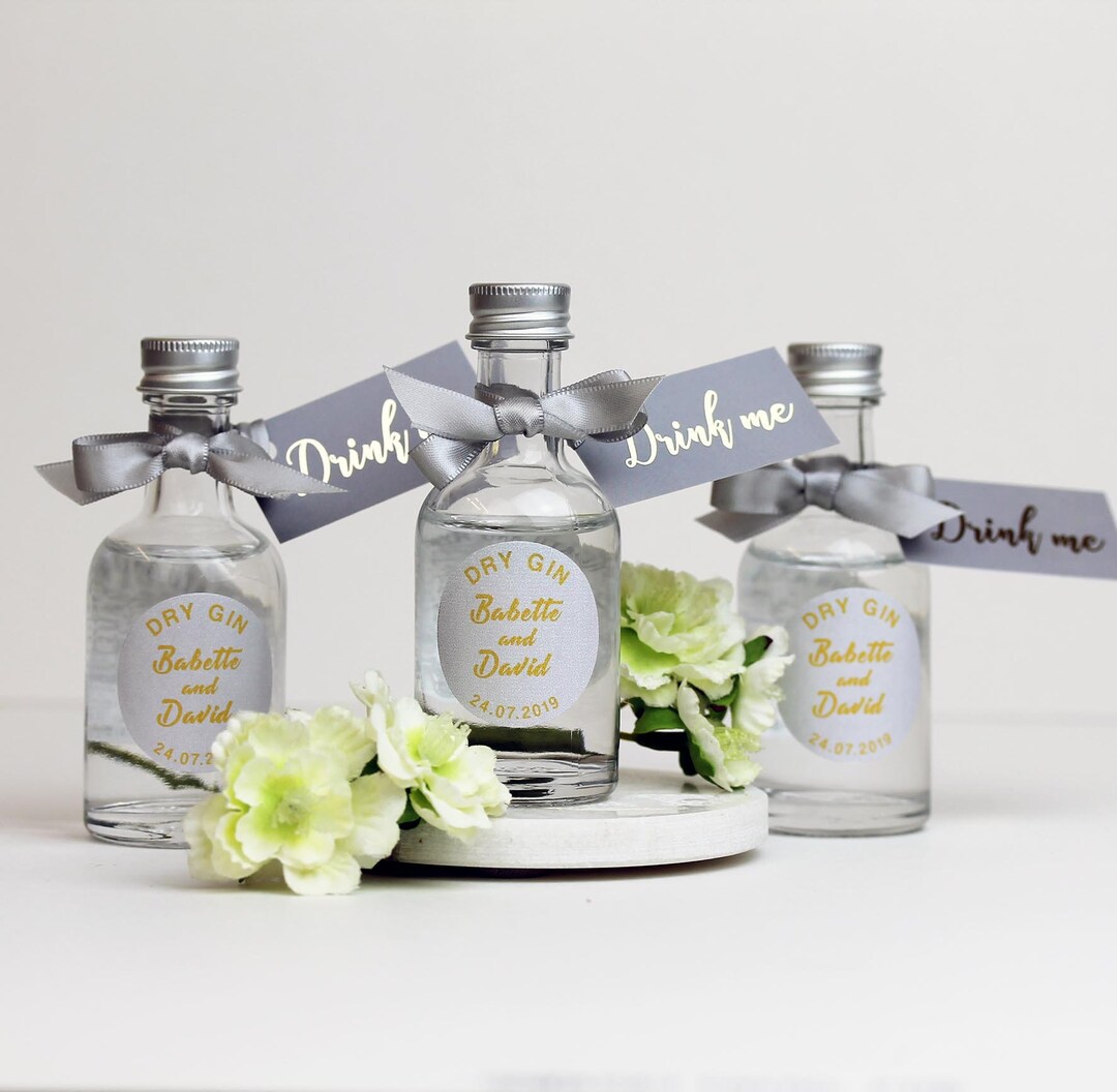 Silver Grey and Gold Wedding Favours for Gin, miniature bottles with ...
