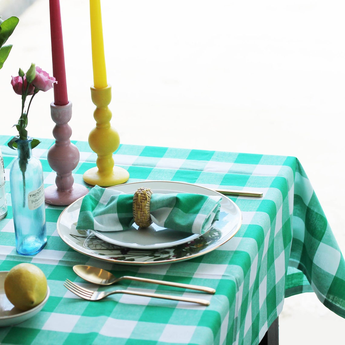 Woven Gingham Check Bright Coloured Tablecloth or Napkins - Etsy UK