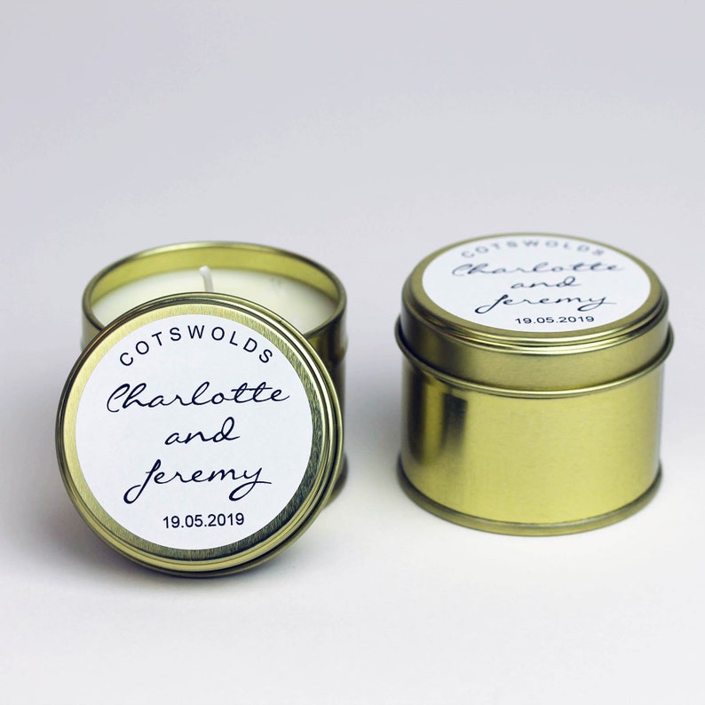 White And Gold Scented Candle Wedding Favours In Gold Tins Etsy