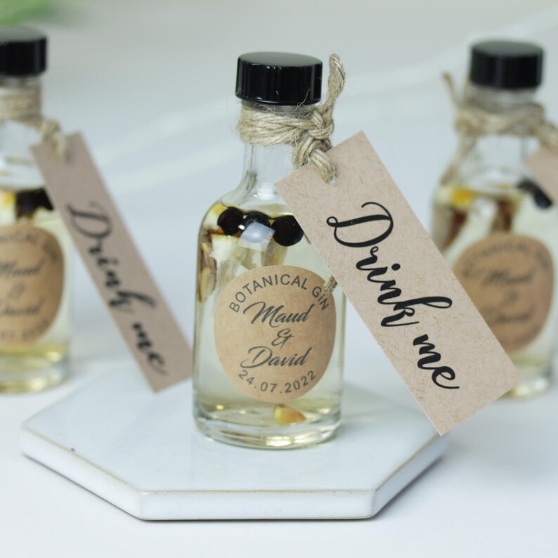 Personalised Botanical Kraft Gin Bottles for Wedding Favours | Etsy
