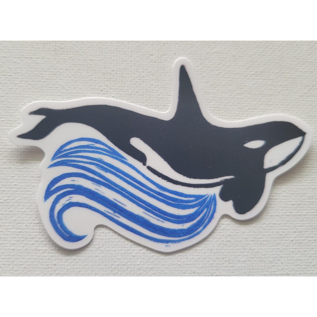 Orca Killer Whale Waves Linocut Vinyl Sticker Decal - Etsy